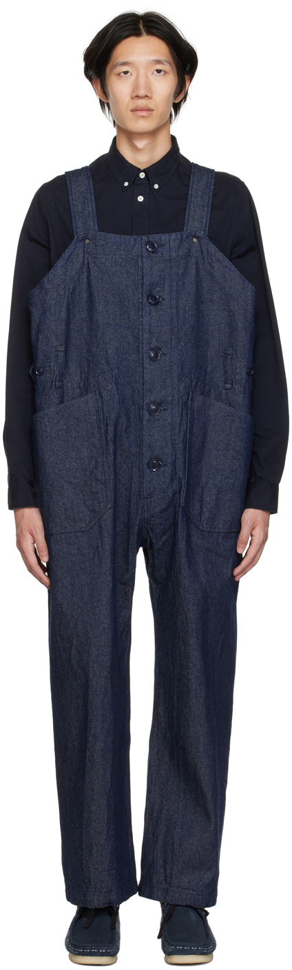 Engineered Garments Navy Adjustable Denim Overalls Engineered Garments