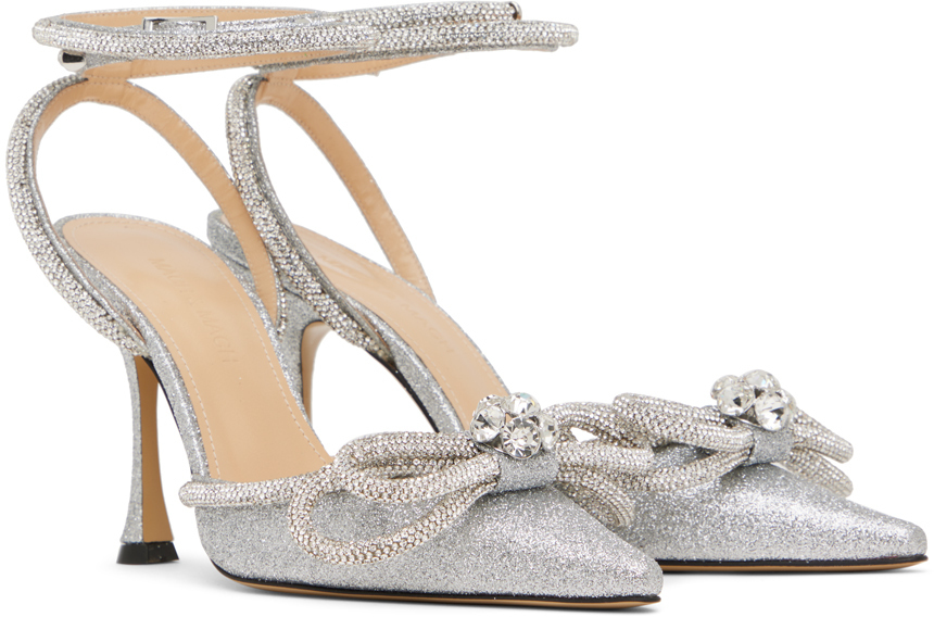 MACH & MACH Silver Glitter Double Bow Heels MACH & MACH