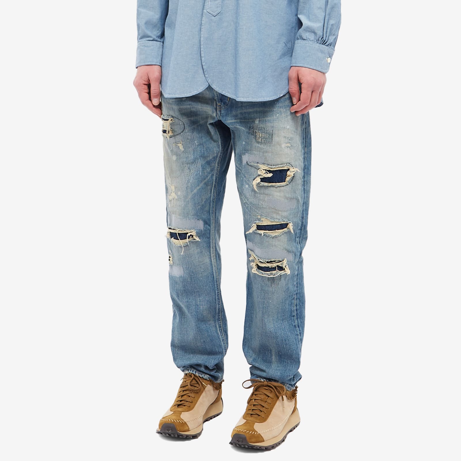 FDMTL Men's Slim Fit Straight Denim Jean in Indigo Repair FDMTL