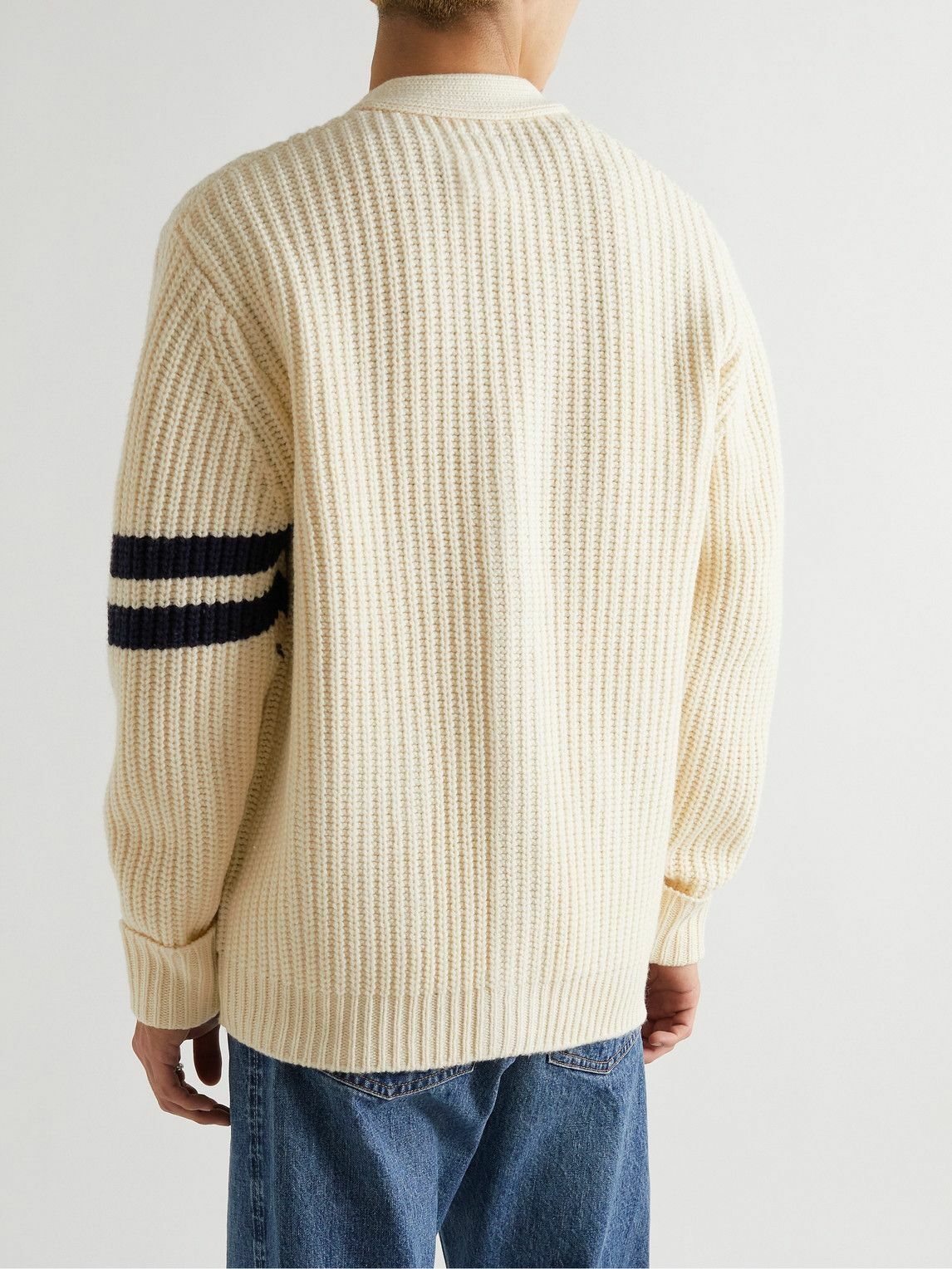 Beams Plus - Logo-Appliquéd Ribbed Wool-Blend Cardigan - Neutrals Beams ...