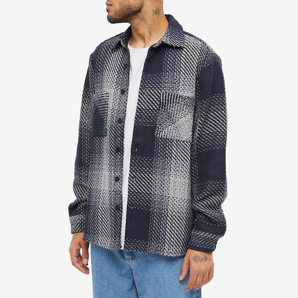 Wax London Men's Whiting Ombre Windowpane Overshirt in Navy/Khaki Wax ...