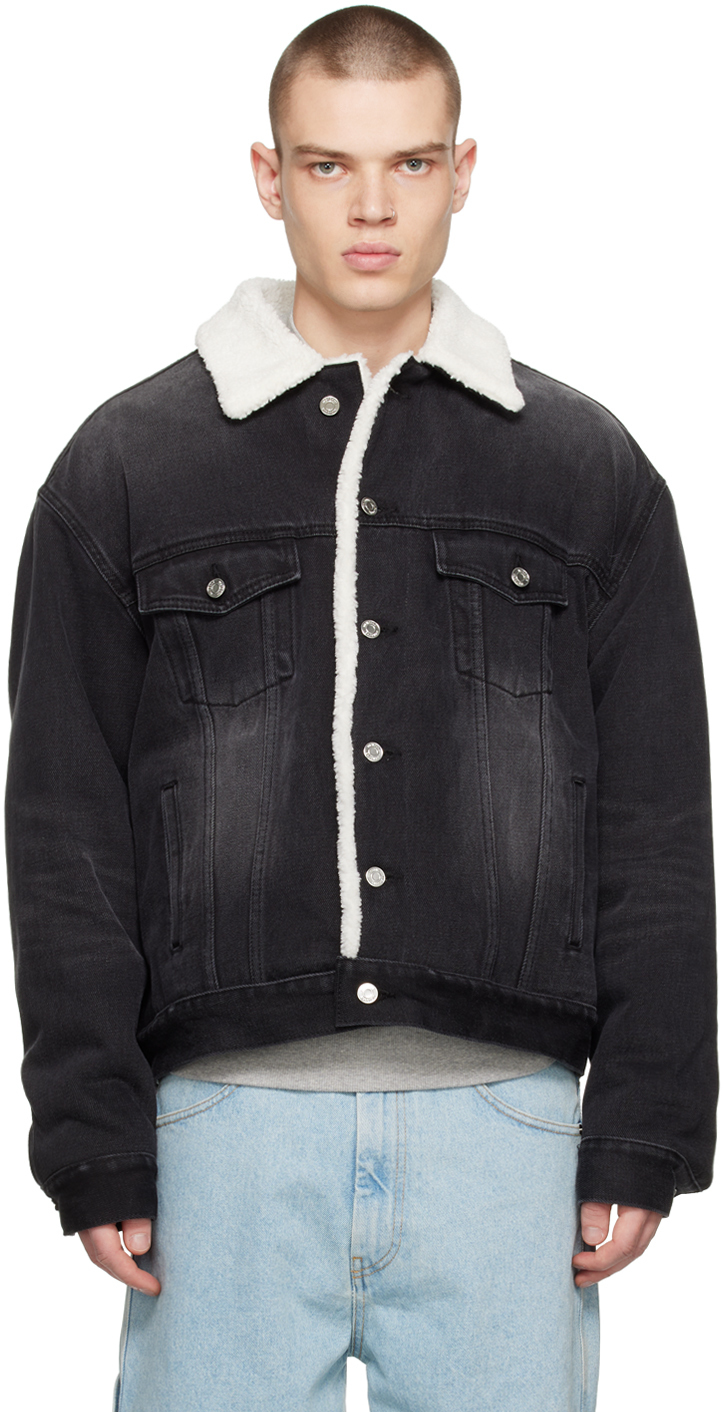 We11done Black Oversized Faux-Shearling Denim Jacket We11done