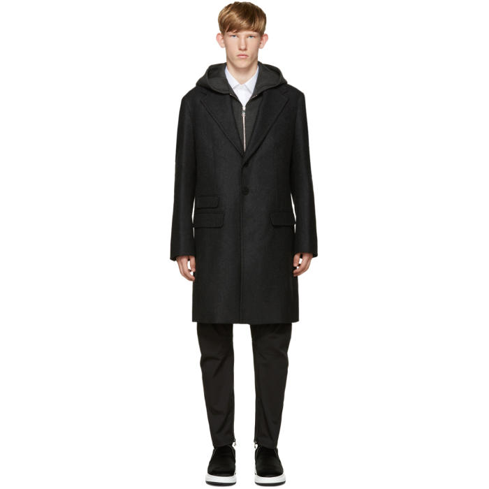 Neil Barrett Grey Layered Coat With Hood Neil Barrett