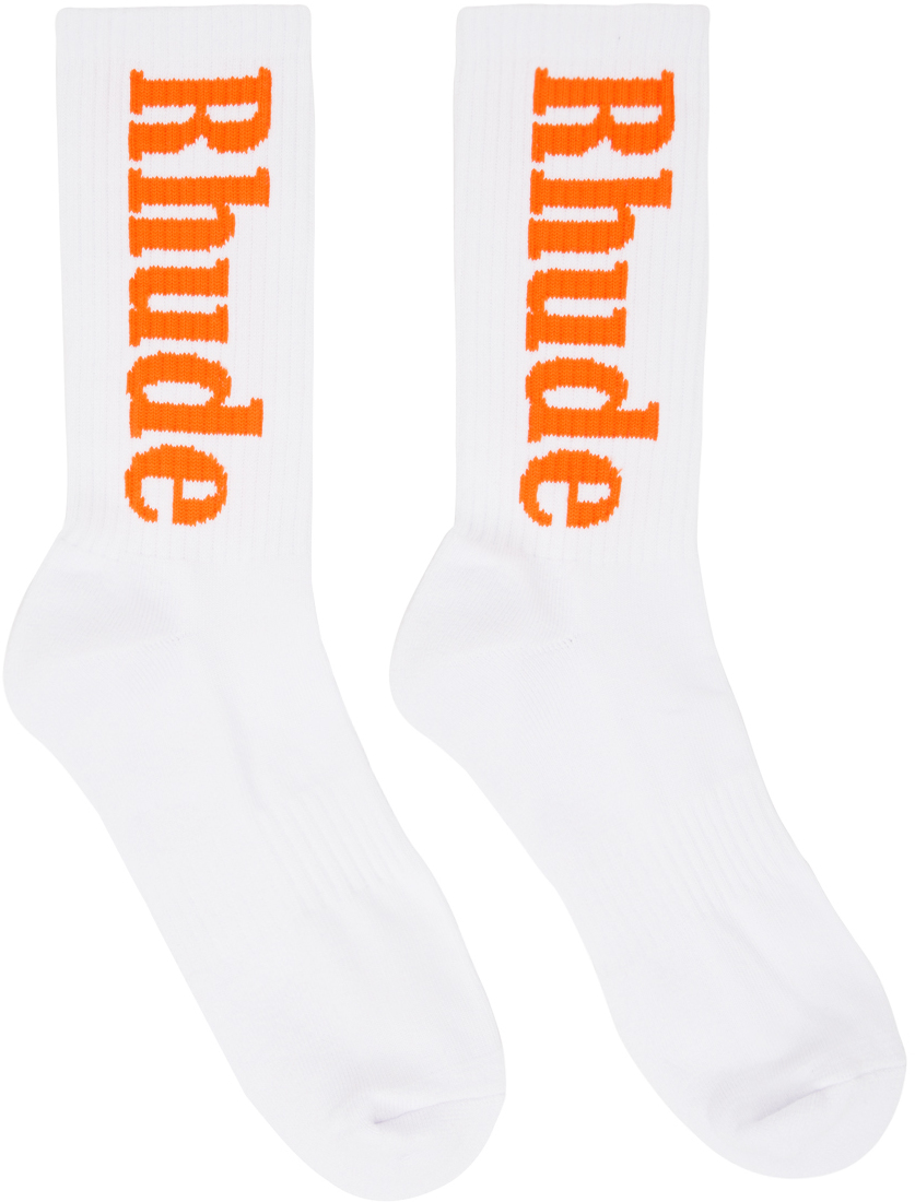 Rhude White Vertical Logo Socks Rhude