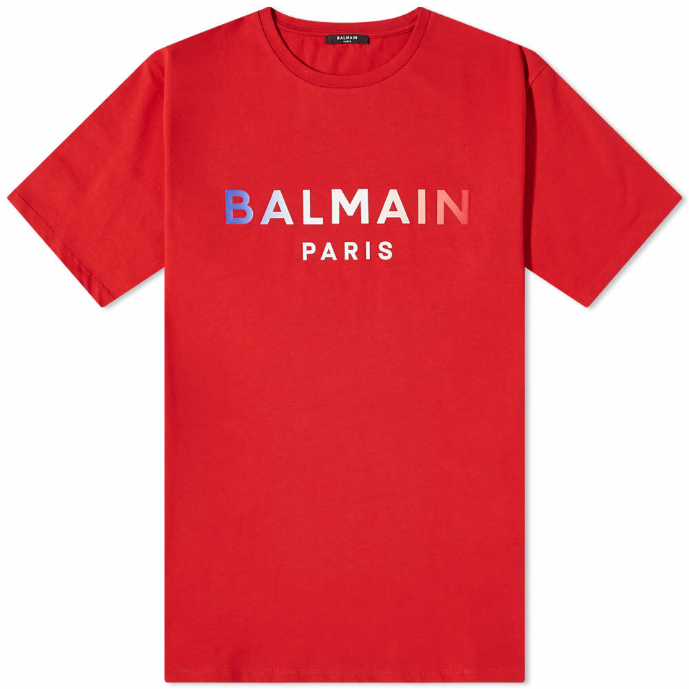 Balmain Men's Gradient Paris Logo T-Shirt in Rouge Balmain