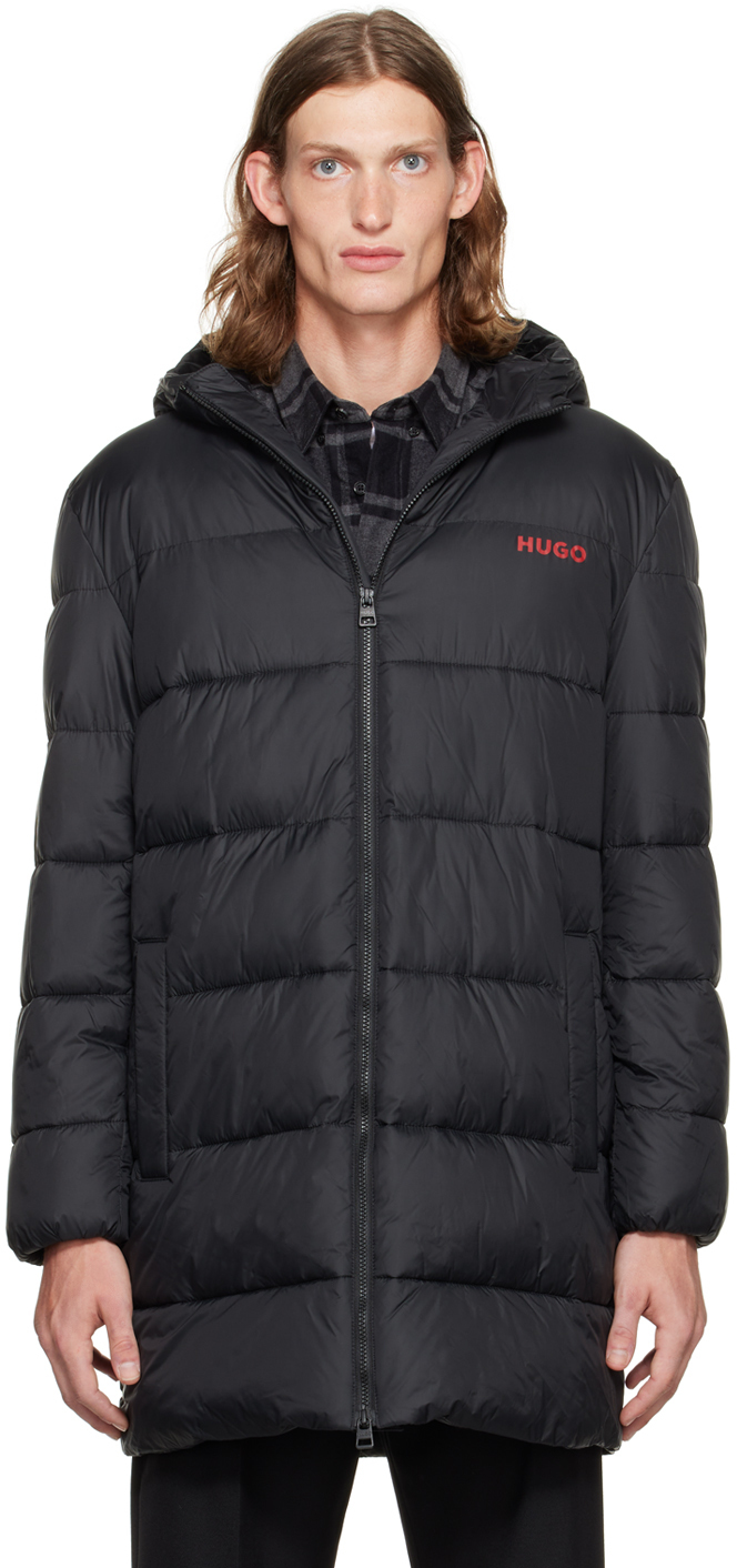 Hugo Black Hooded Coat Hugo Boss