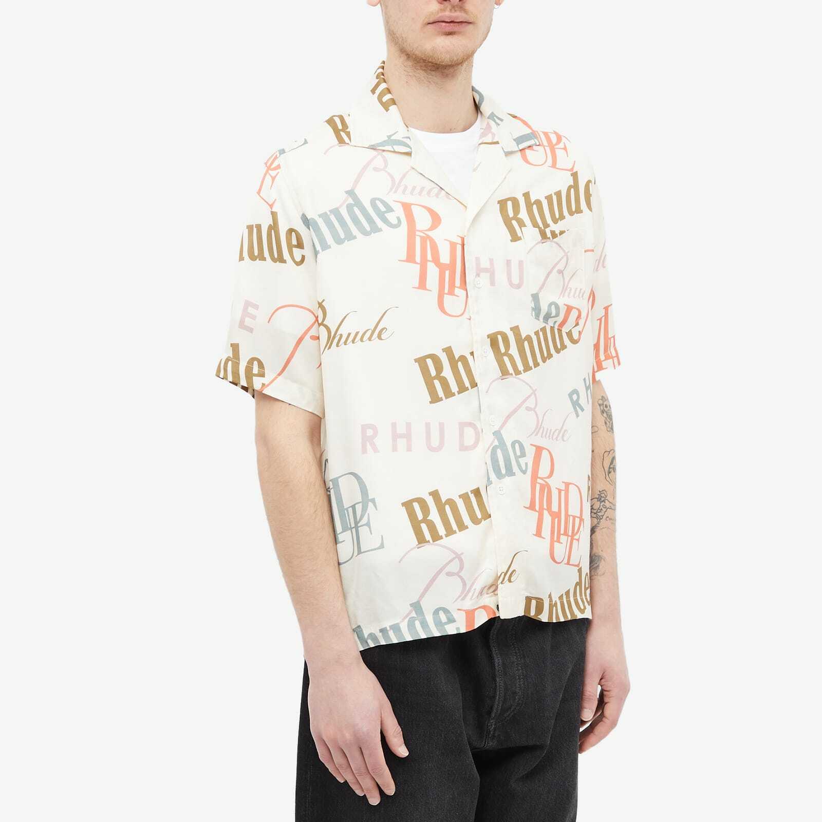 Rhude Men's Mash Up Logo Vacation Shirt in Cream/Multi Rhude