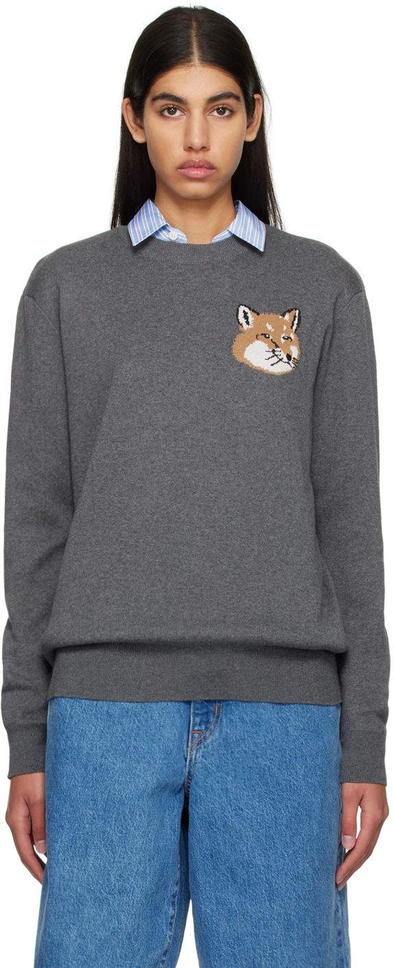 Maison Kitsuné Gray Mini Fox Head Sweater Maison Kitsune