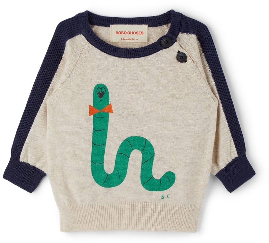 Bobo Choses Baby Beige & Navy Scholar Worm Sweater Bobo Choses