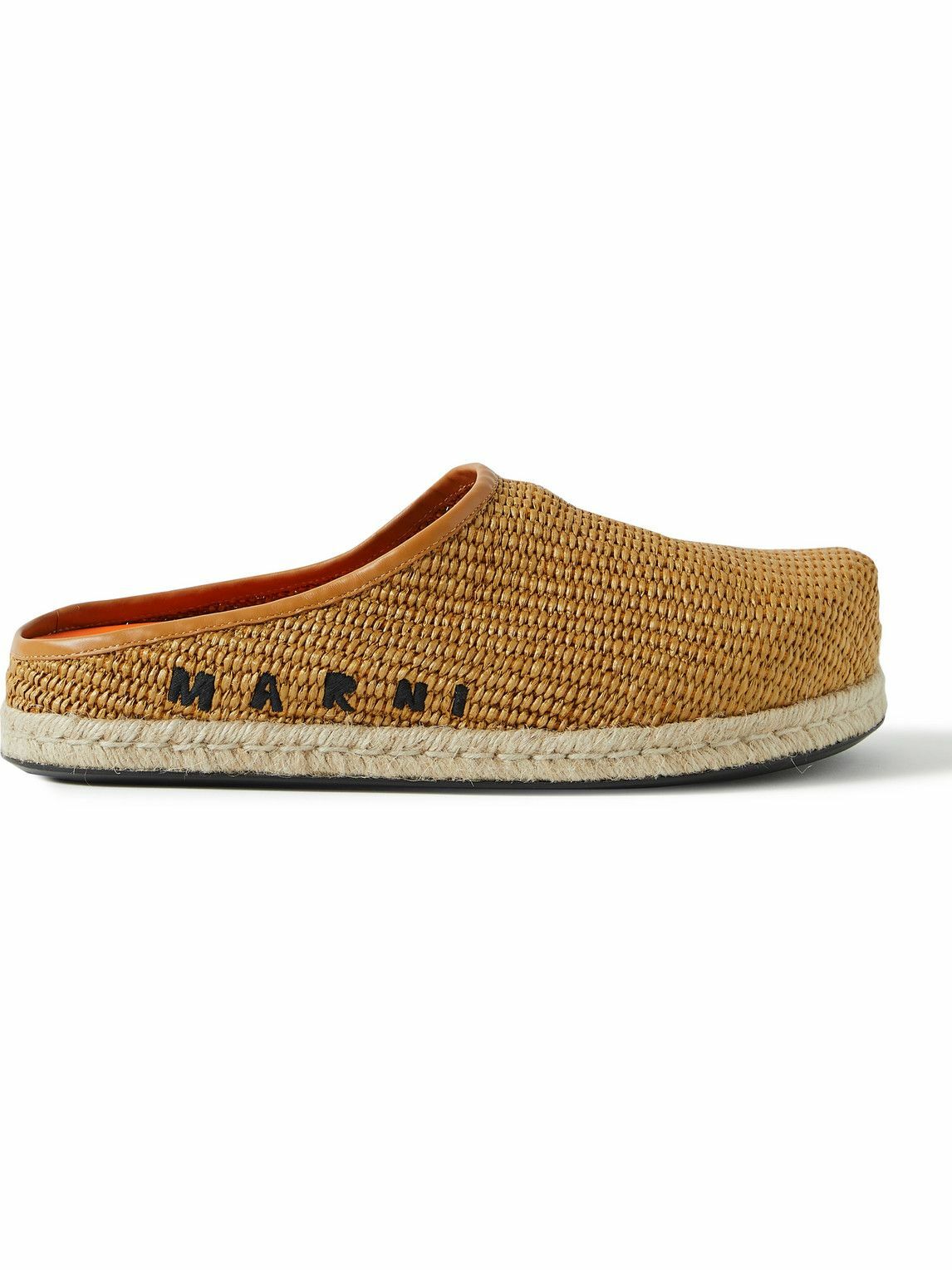 Marni - Fussbett Leather-Trimmed Logo-Embroidered Faux Raffia Mules ...
