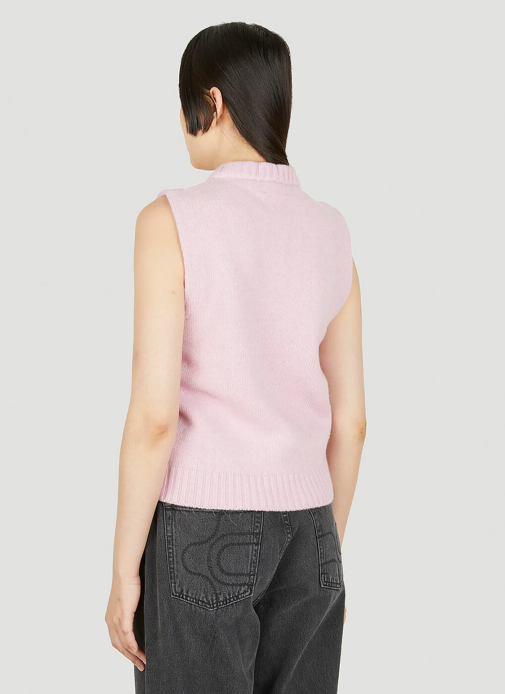 Logo Jacquard Sleeveless Sweater in Pink GANNI Logo Jacquard Sleeveless Sweater in Pink GANNI