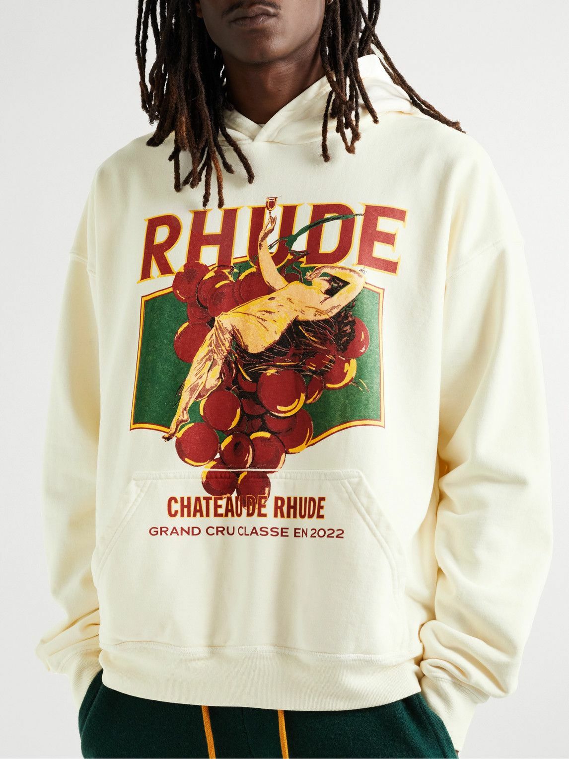 Rhude - Chateau De Rhude Printed Cotton-Jersey Hoodie - Neutrals Rhude