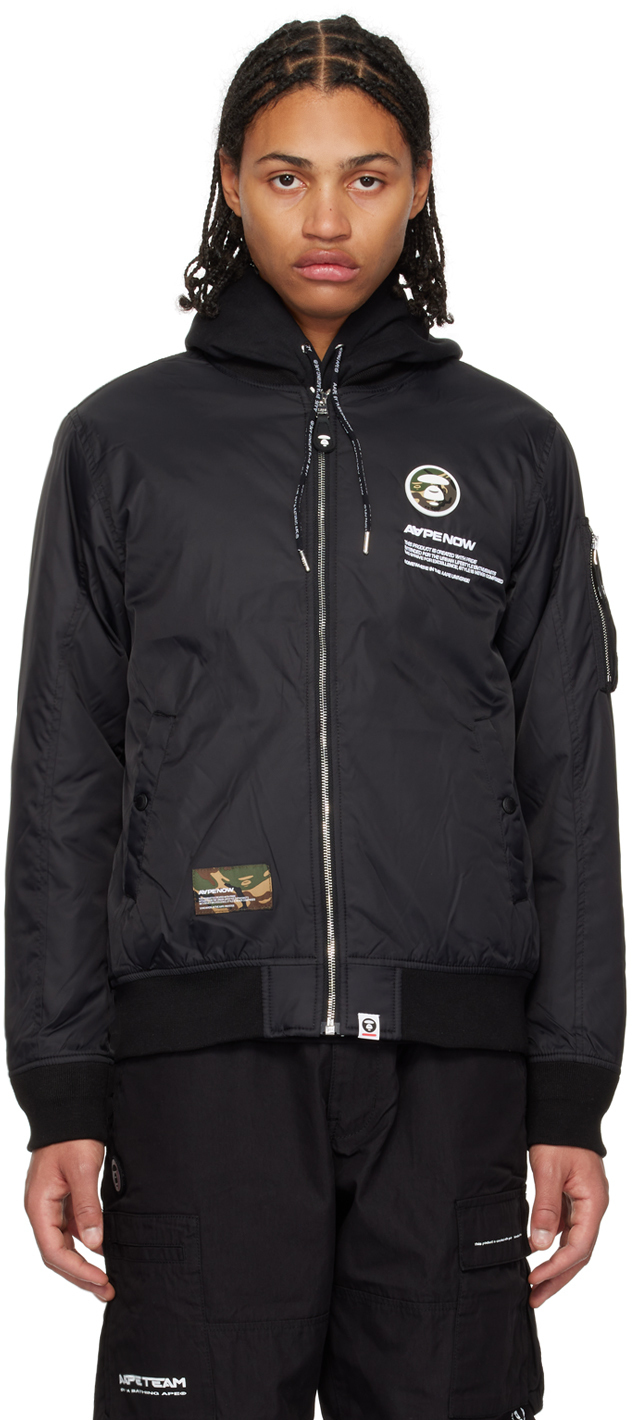 AAPE by A Bathing Ape Black Embroidered Bomber Jacket AAPE by A Bathing Ape