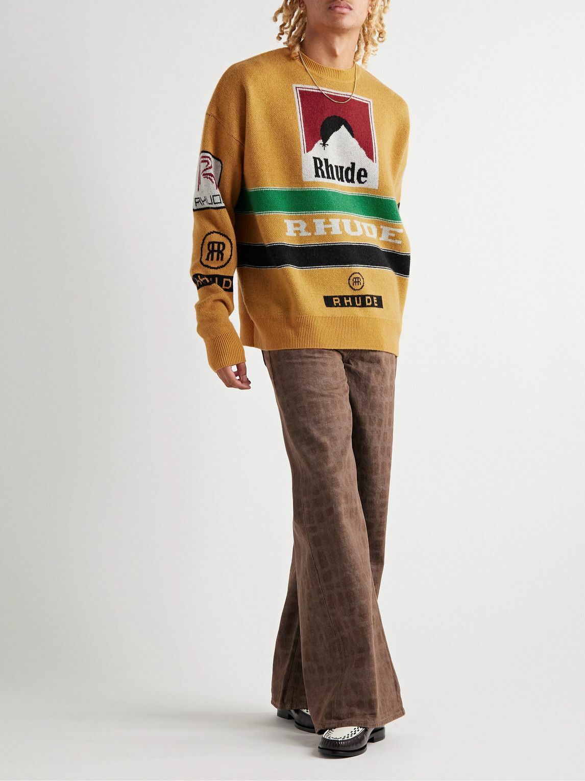 Rhude - Ayrton Logo-Jacquard Wool and Cashmere-Blend Sweater - Yellow Rhude