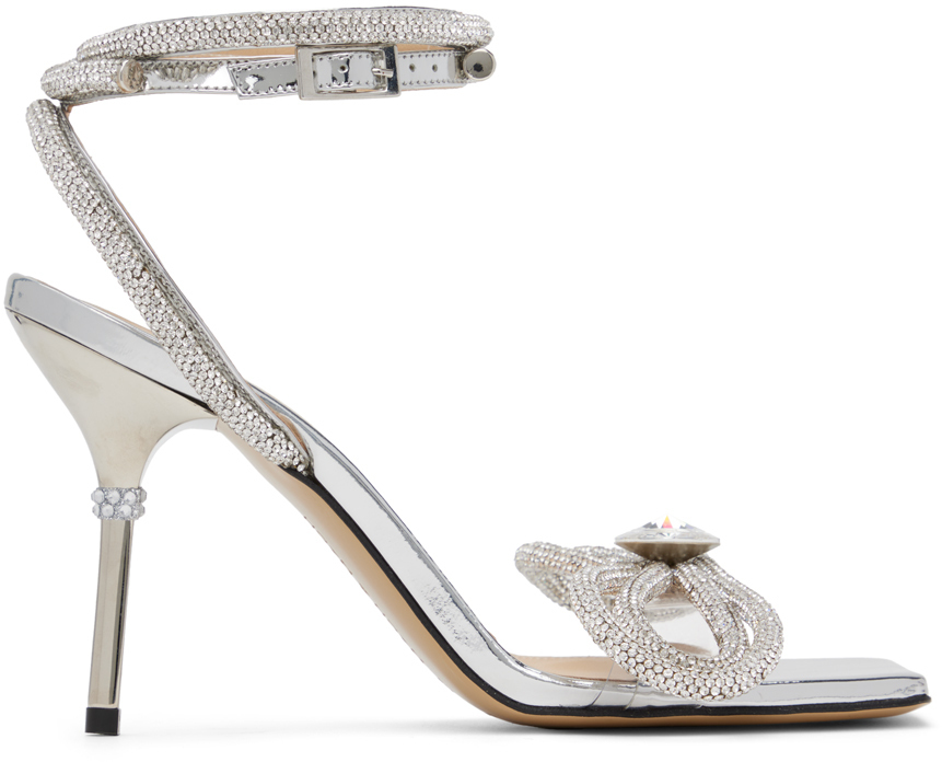 MACH & MACH Silver Double Bow 95 Heels MACH & MACH