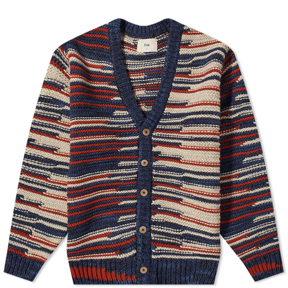 Folk Men's Multi Yarn Cardigan in Pepper Navy Folk