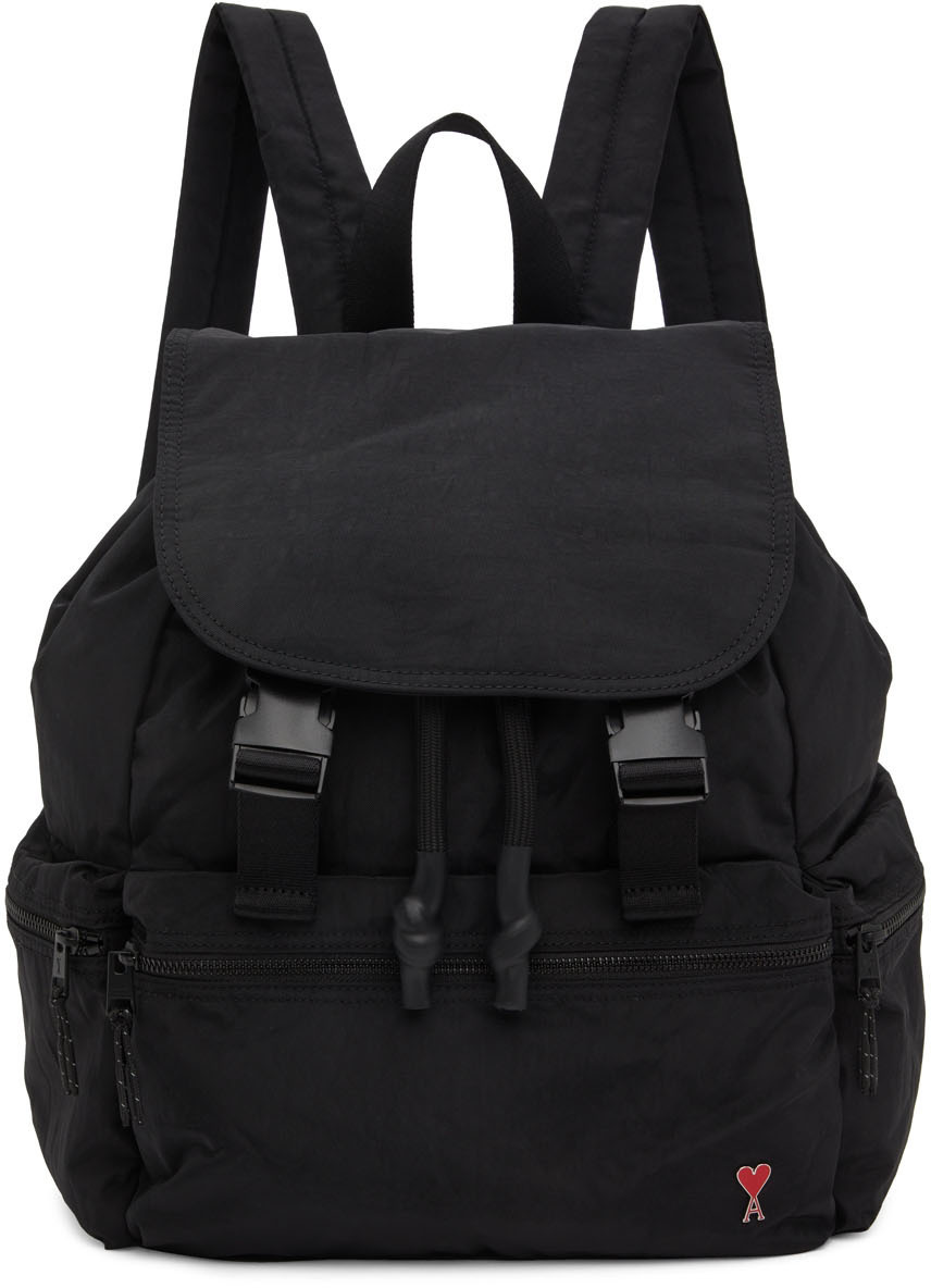 AMI Alexandre Mattiussi Black Ami de Cœur Backpack AMI Alexandre Mattiussi