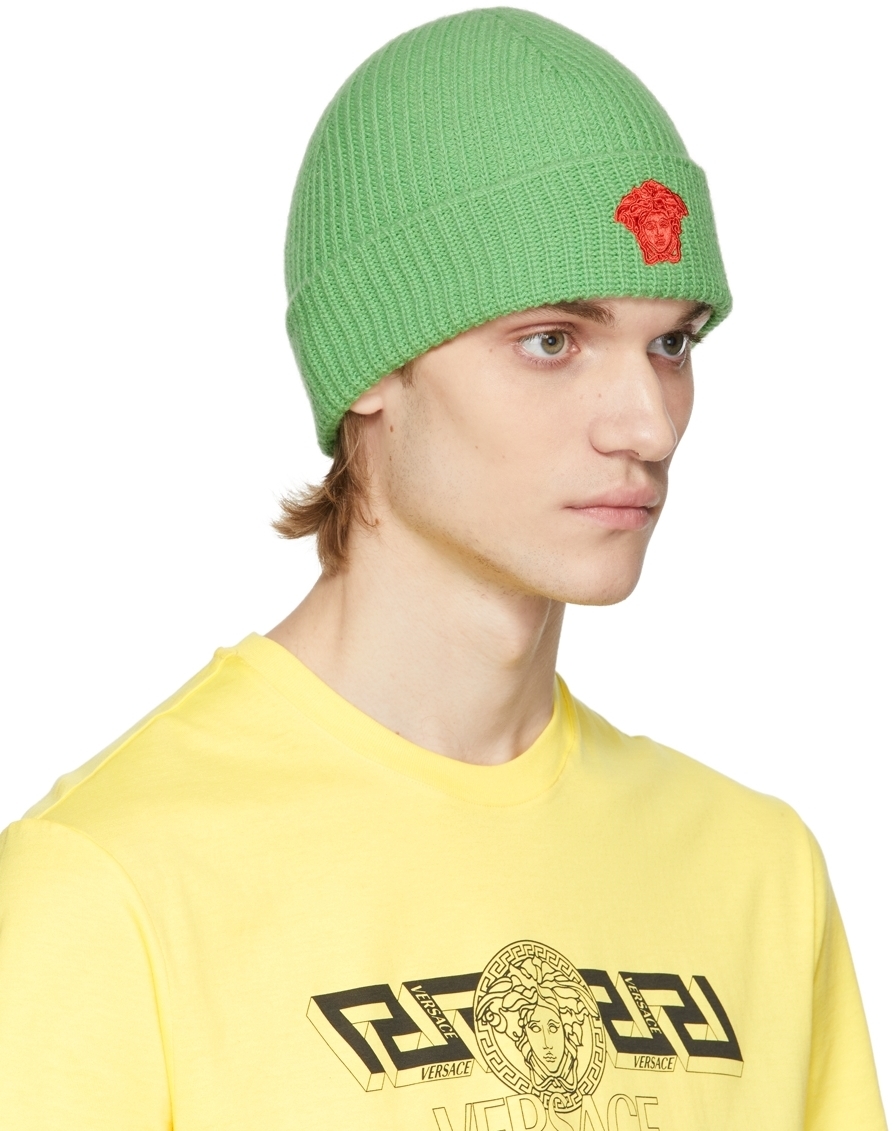 Versace Green Embroidered Medusa Beanie Versace