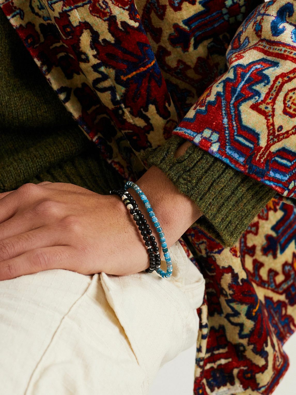 Mikia - Rainbow Obsidian Silver Beaded Bracelet Mikia