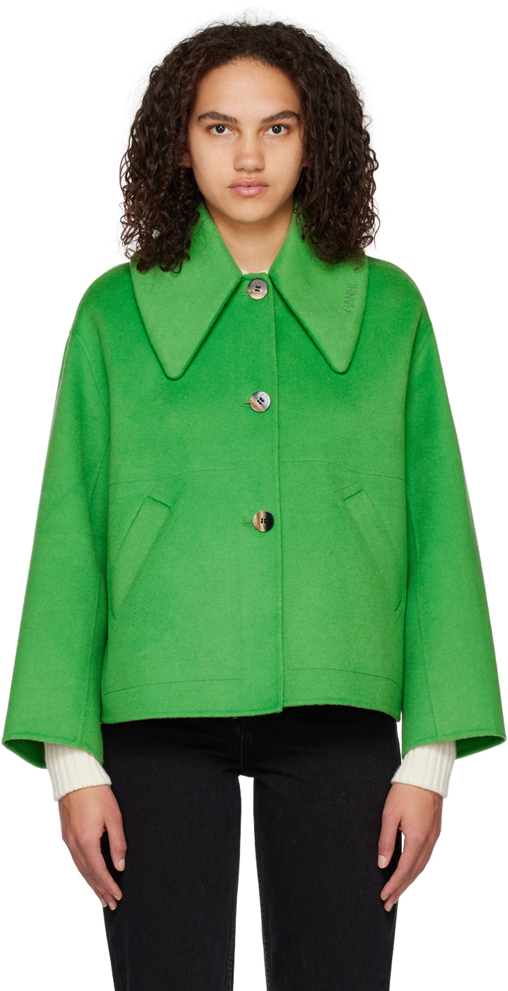 GANNI Green Wide Collar Jacket GANNI