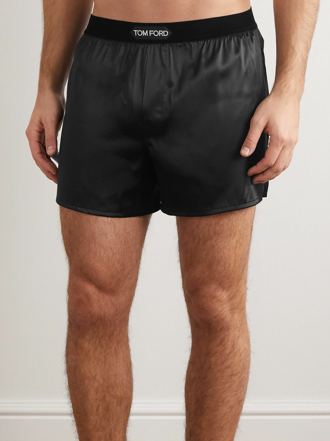 TOM FORD - Velvet-Trimmed Silk-Satin Boxer Shorts - Black TOM FORD