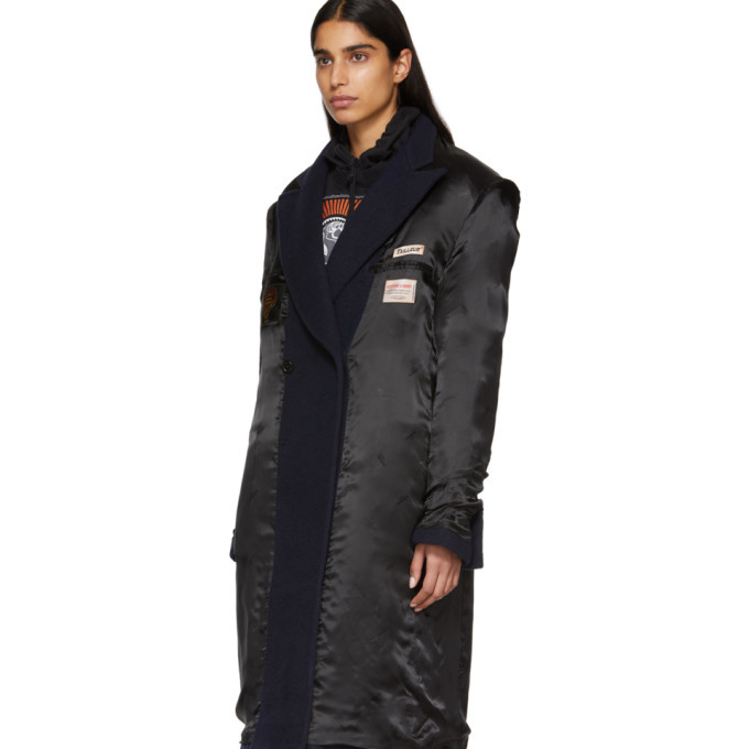 Vetements Black and Navy Oversized Inside Out Coat Vetements