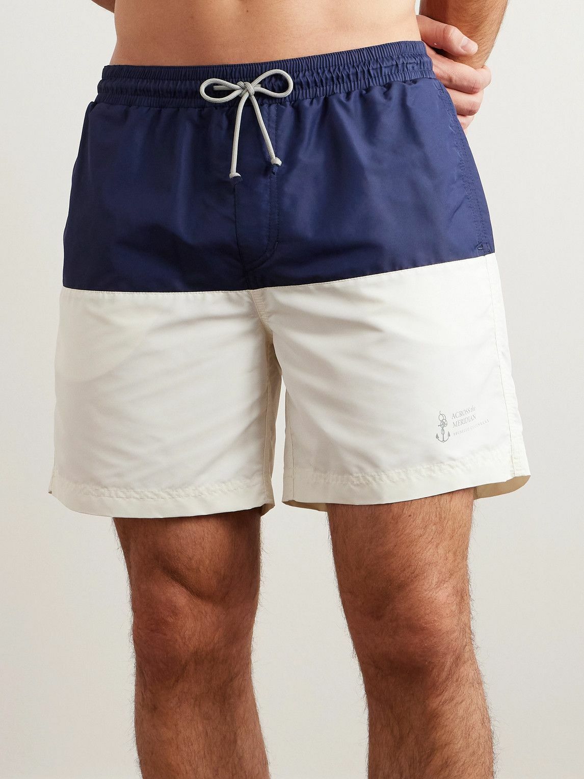 Brunello Cucinelli - Straight-Leg Long-Length Colour-Block Swim Shorts ...