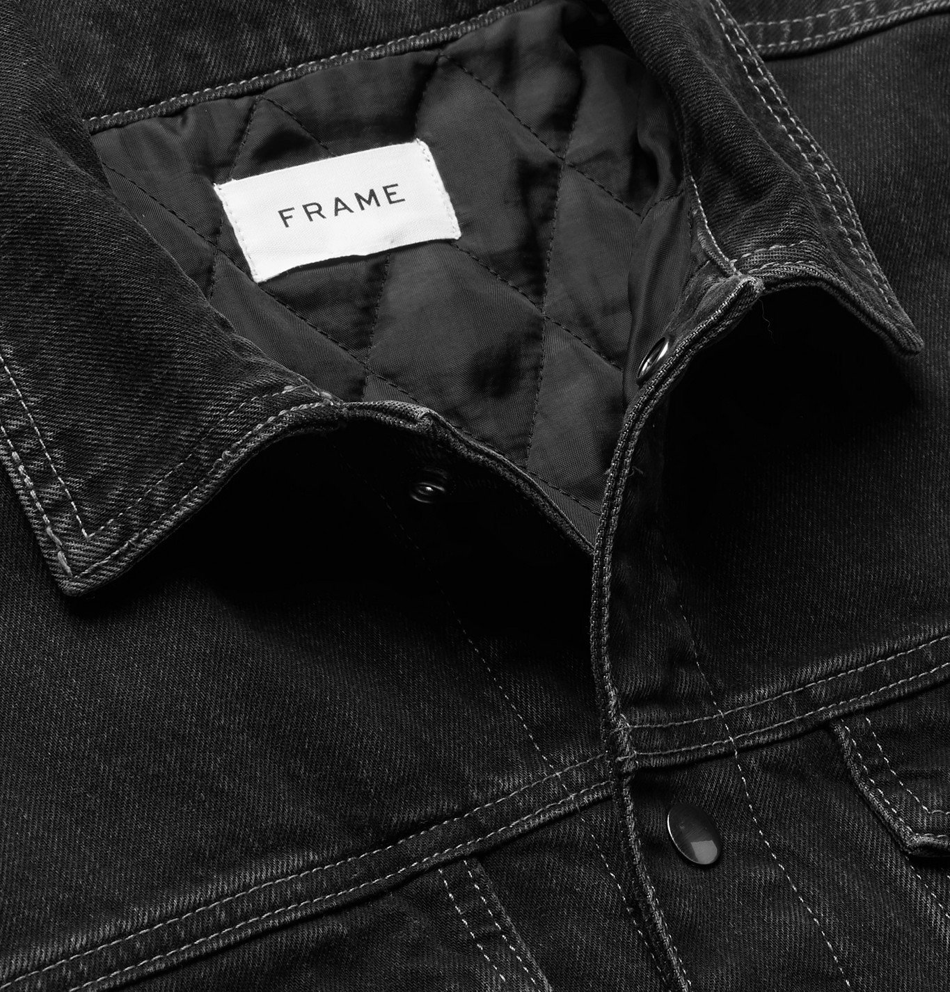 FRAME - Quilted Satin-Lined Denim Trucker Jacket - Black Frame Denim