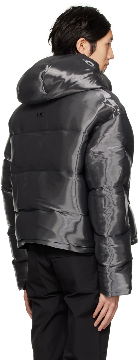 HELIOT EMIL Gray Liquid Metal Down Jacket Heliot Emil