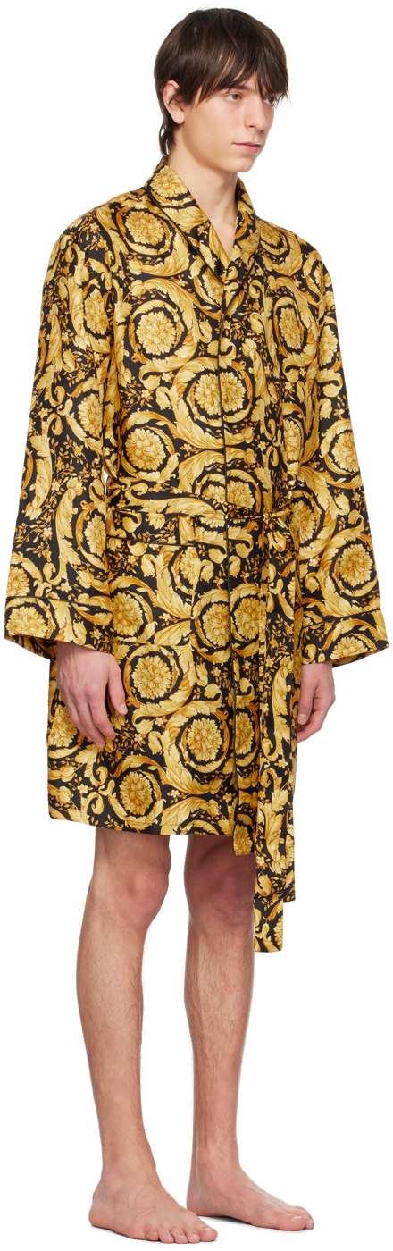 Versace Underwear Black & Gold Barocco Robe Versace Underwear