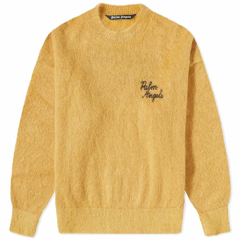 Palm Angels Men's Back Palm Mohair Knit in Beige/Yellow Palm Angels
