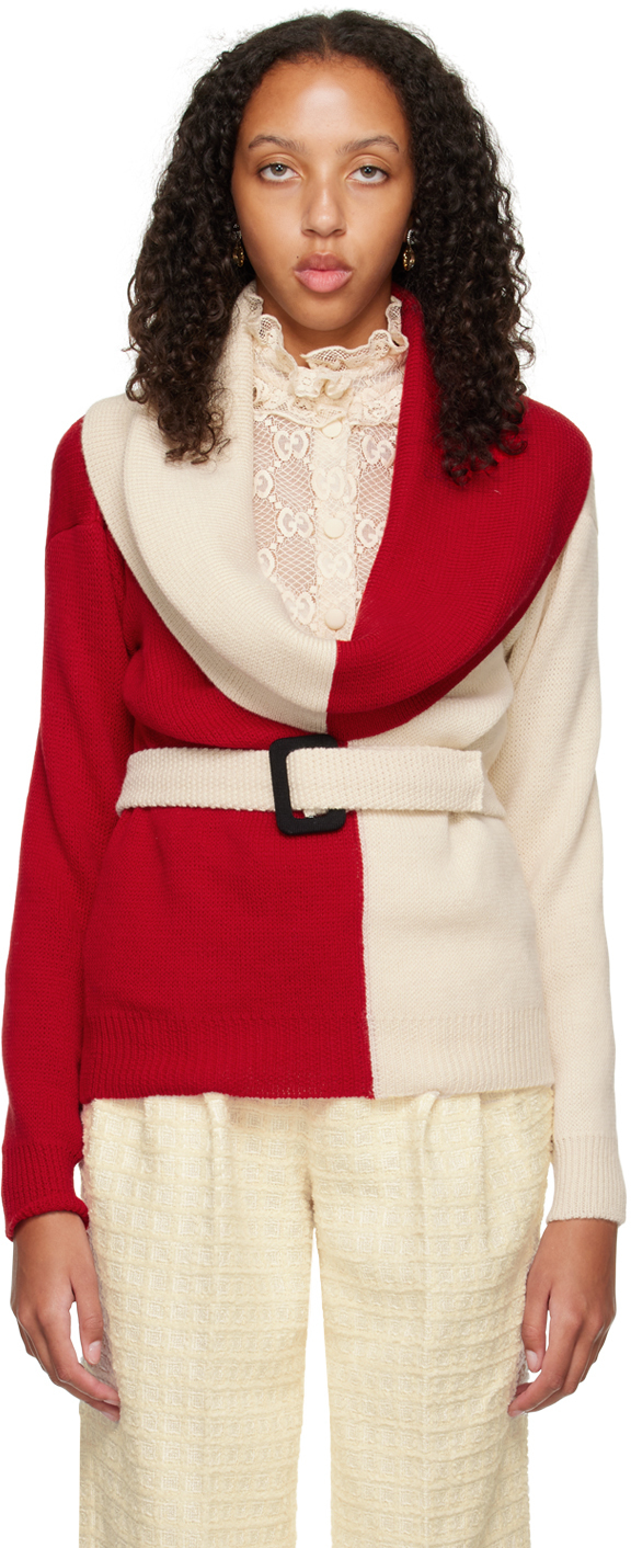 Gucci Off-White & Red Belted Sweater Gucci