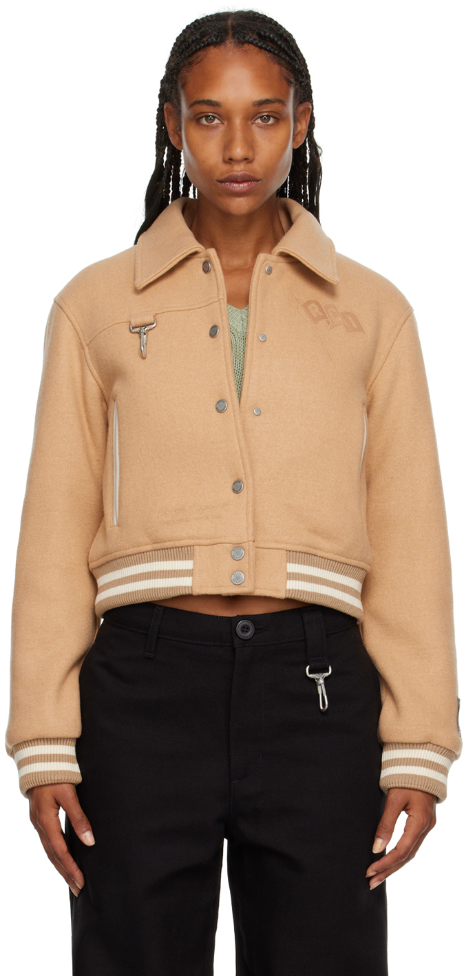 Reese Cooper Tan Embroidered Bomber Jacket Reese Cooper