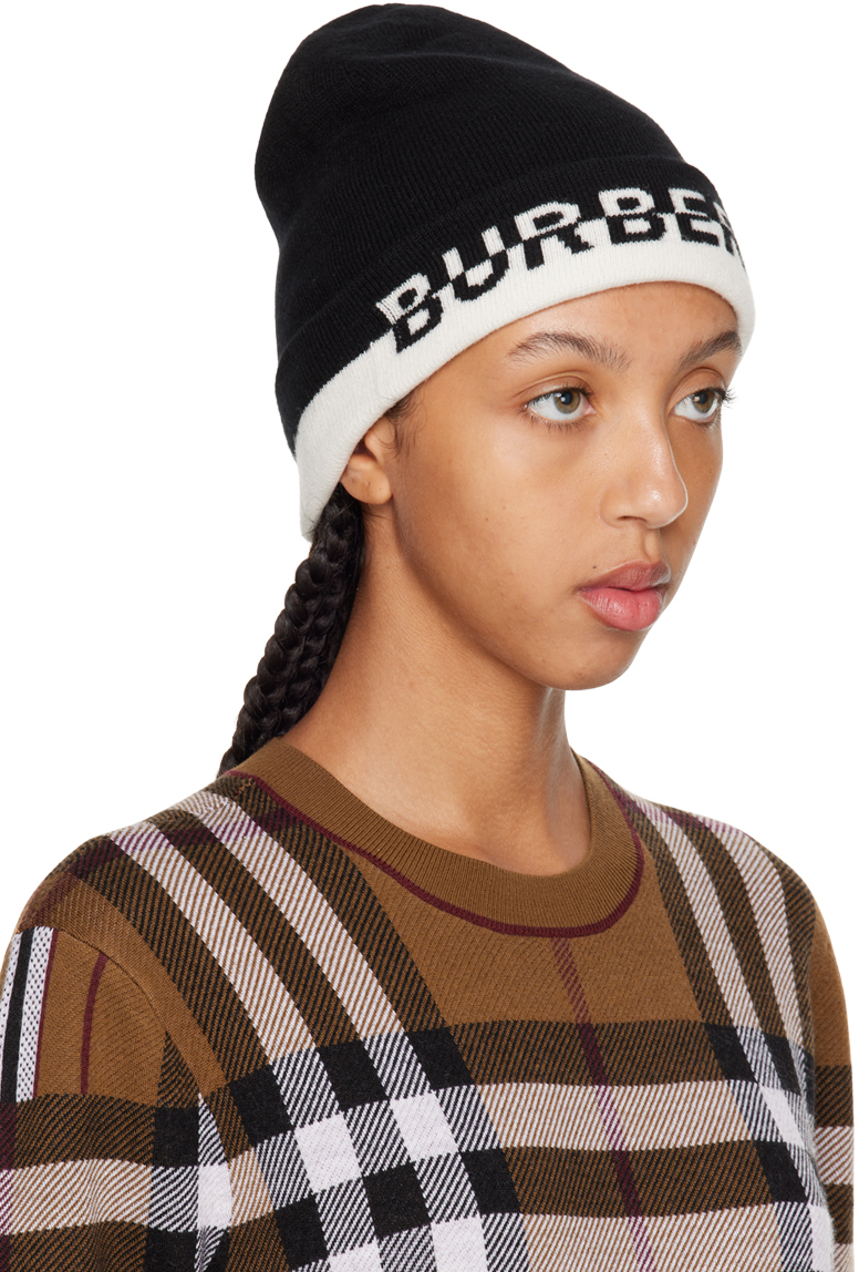 Burberry Black & White Logo Beanie Burberry