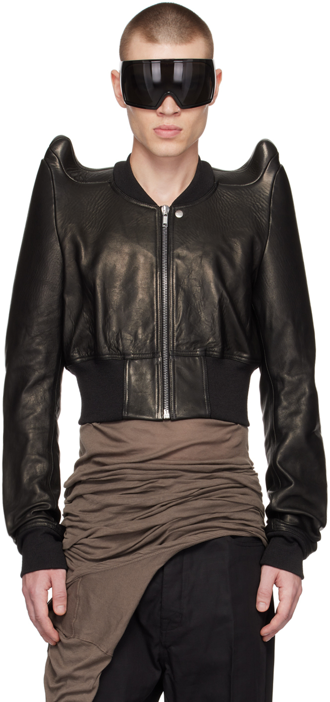 Rick Owens Black Tec Leather Bomber Jacket Rick Owens