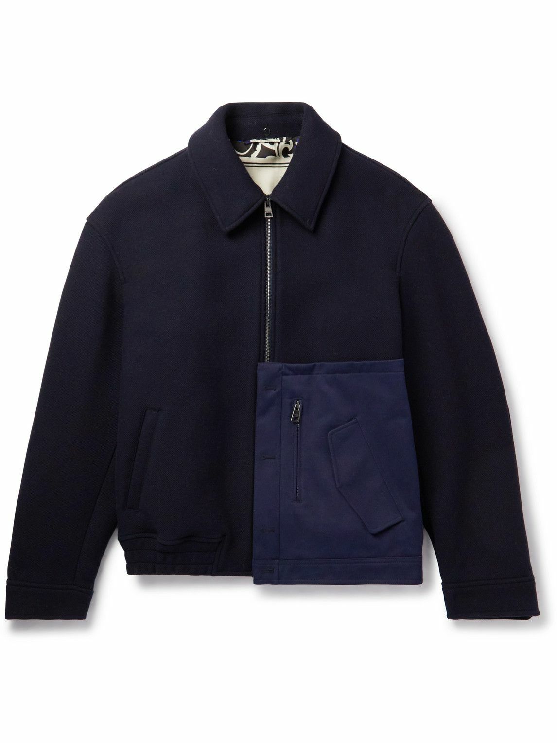 Etro - Layered Cotton-Trimmed Wool Bomber Jacket - Blue Etro