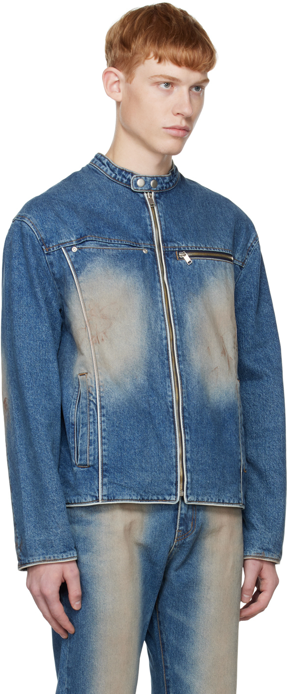 TheOpen Product SSENSE Exclusive Blue Faded Biker Denim Jacket TheOpen ...