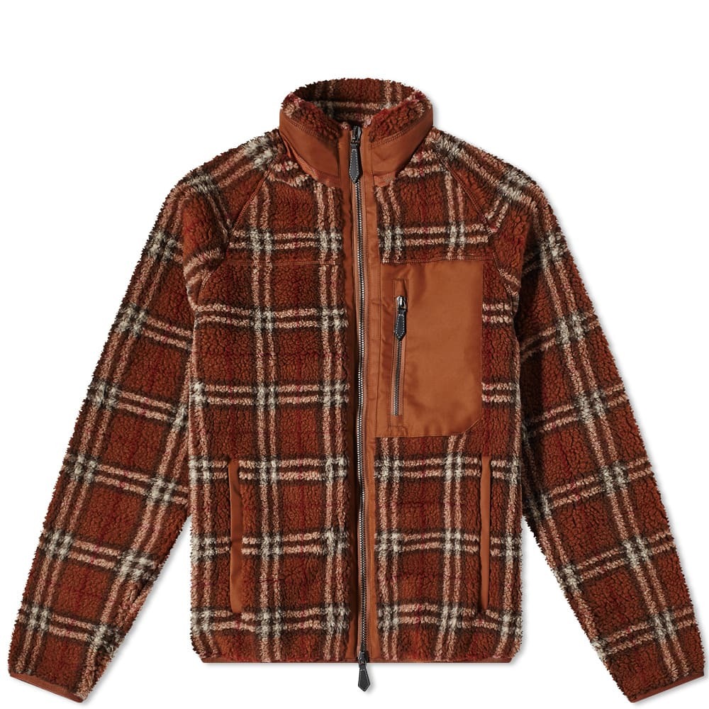 Burberry Men's Dorian Check Fleece Jacket in Dark Birch Brown Burberry