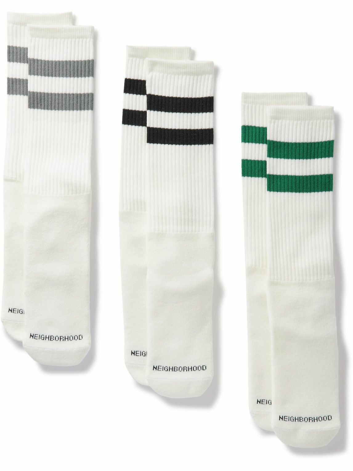 Neighborhood - Three-Pack Logo-Embroidered Striped Cotton-Blend Socks ...