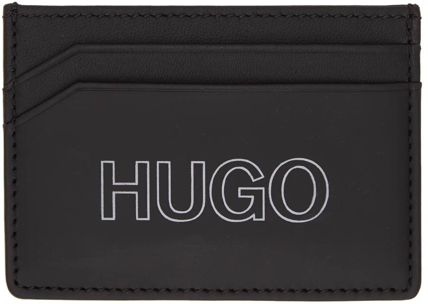 Hugo Black Leather Outline Logo Card Holder Hugo Boss