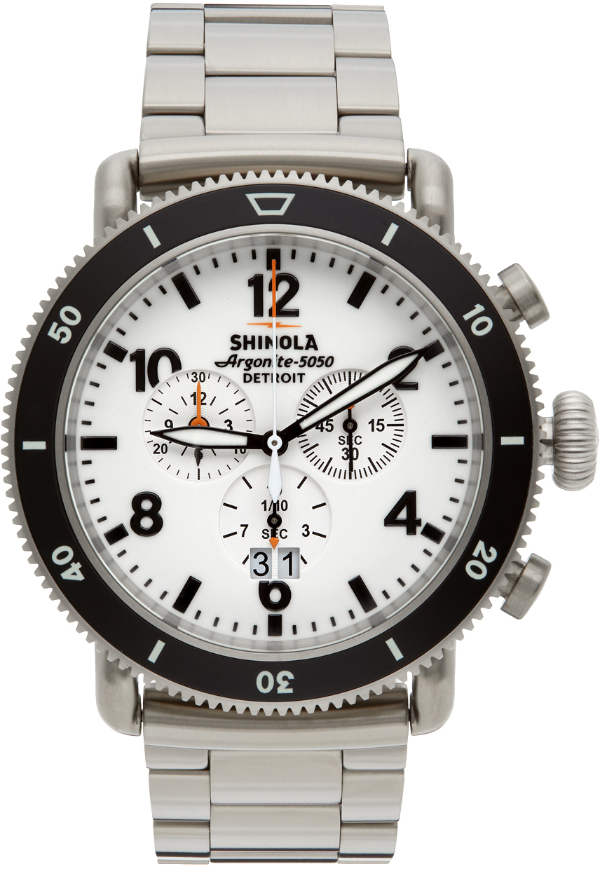 Shinola Silver Runwell Sport Chronograph 'The White Hurricane' 48 mm ...
