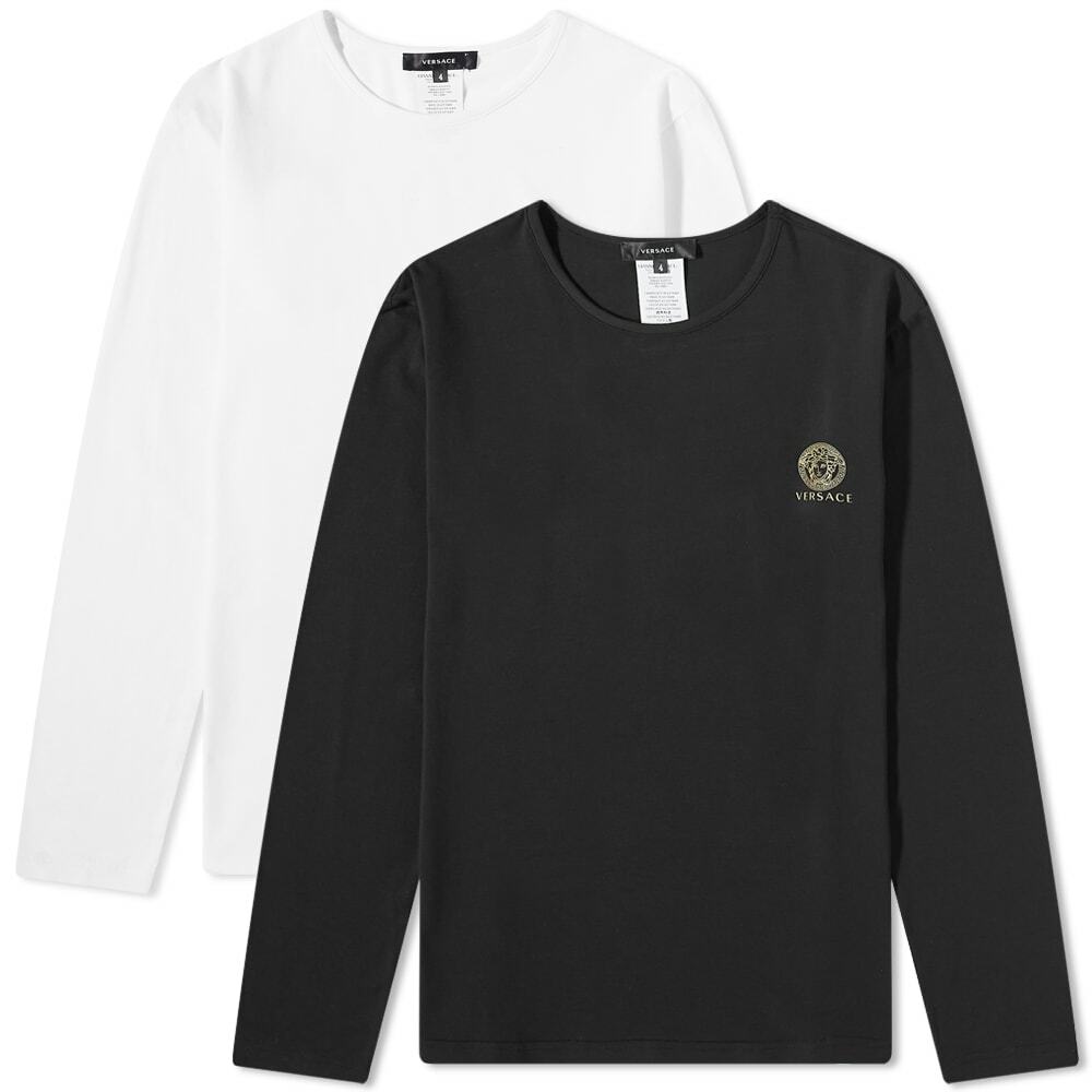 Versace Men's Long Sleeve Medusa Head Cotton Stretch T-Shirt - 2 Pack ...
