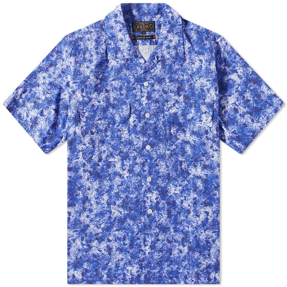 Beams Plus Men's Short Sleeve Open Collar Shirt in Sail Pattern Beams Plus
