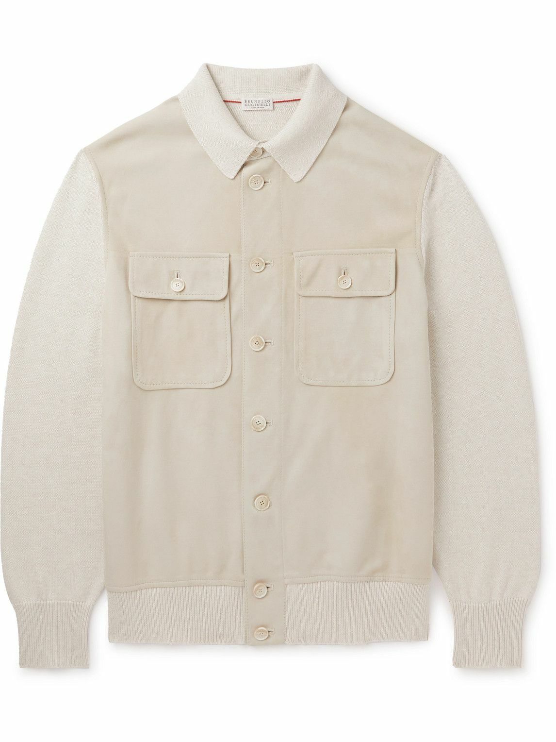 Brunello Cucinelli - Suede-Trimmed Knitted Cotton Blouson Jacket ...