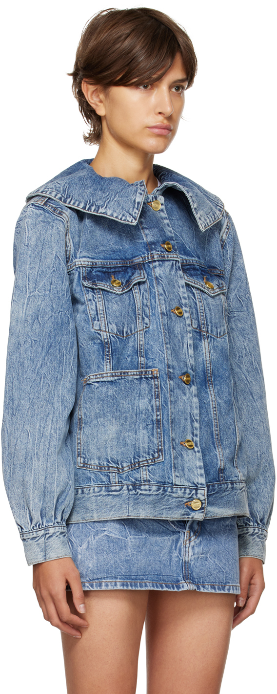 GANNI Blue Oversized Crinkle Denim Jacket GANNI