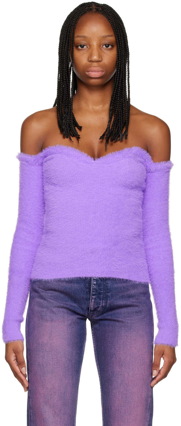 Off-White Purple Fuzzy Off-Shoulder Sweater Off-White