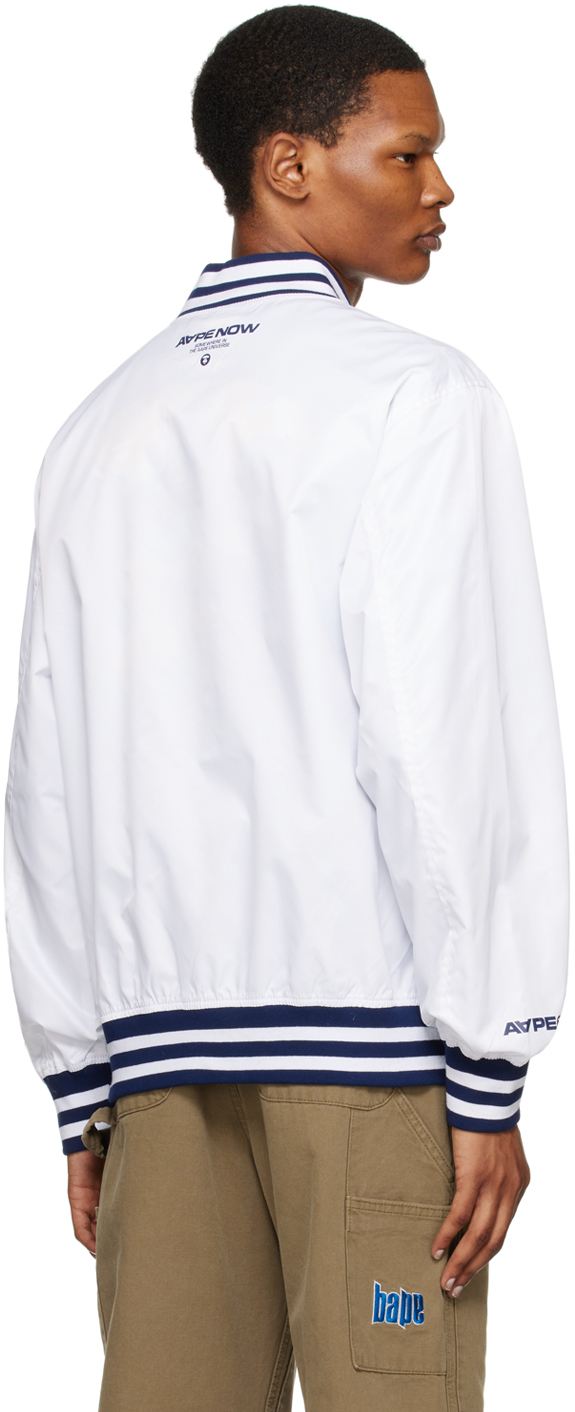 AAPE by A Bathing Ape White Moonface Patch Bomber Jacket AAPE by A ...