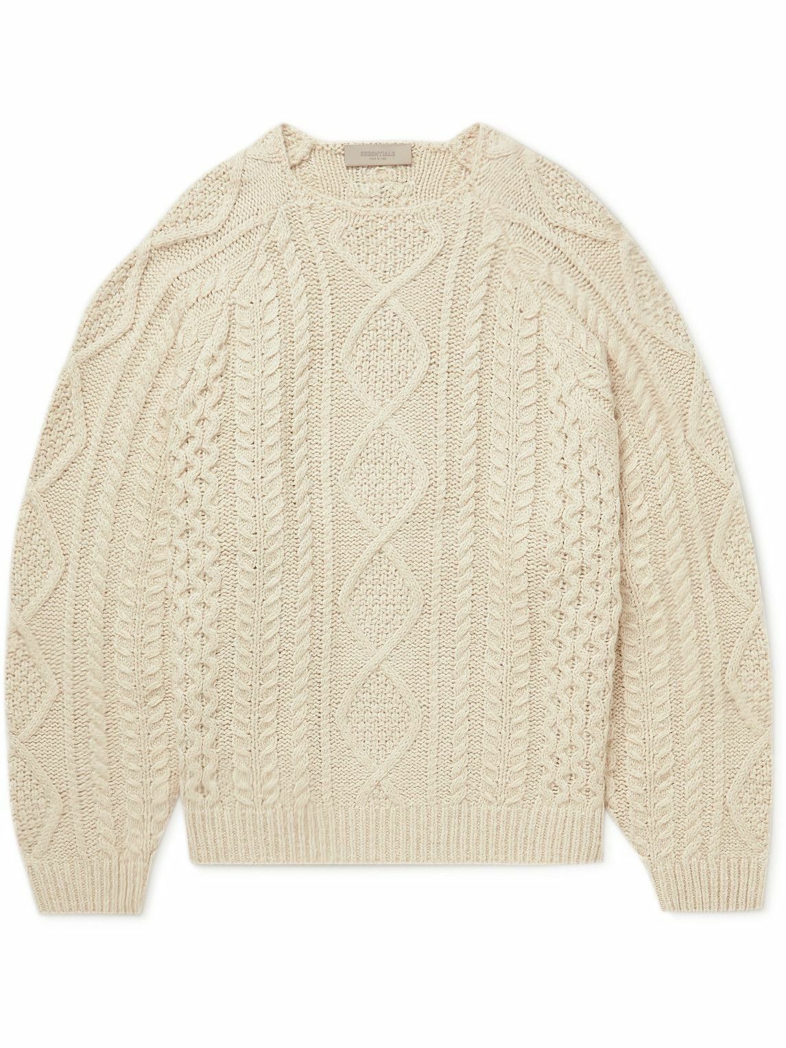 FEAR OF GOD ESSENTIALS - Oversized Logo-Appliquéd Cable-Knit Cotton ...