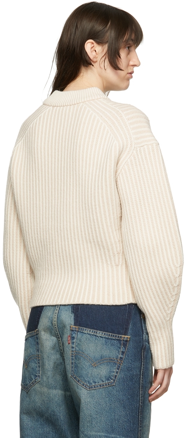 Joseph White & Beige Merino Wool Sweater Joseph