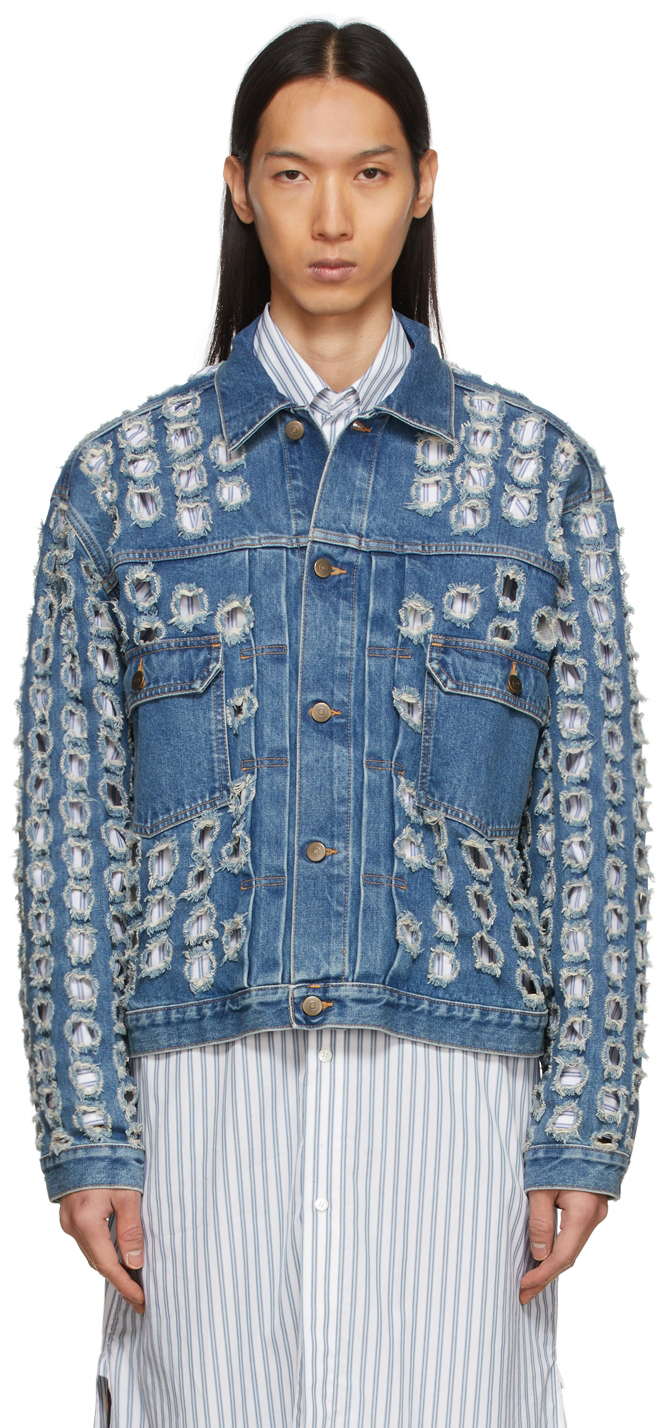 Maison Margiela Blue Perforated Denim Jacket Maison Margiela